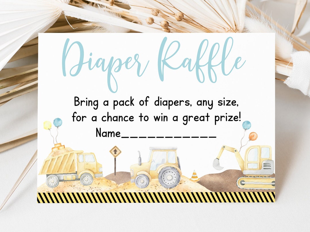 Construction Truck Diaper Raffle Cards Construction Baby Shower Truck ...
