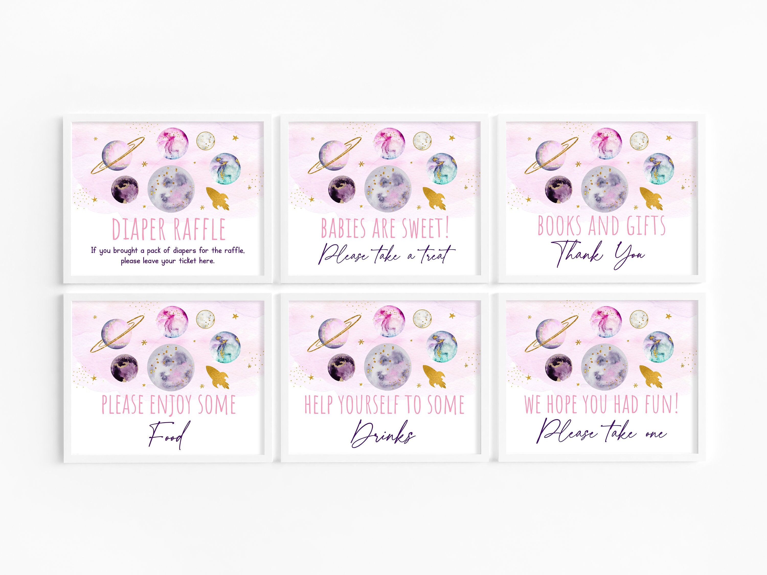 Editable Pink Space Baby Shower Sign Table Signs Set of 6 Pink - Etsy