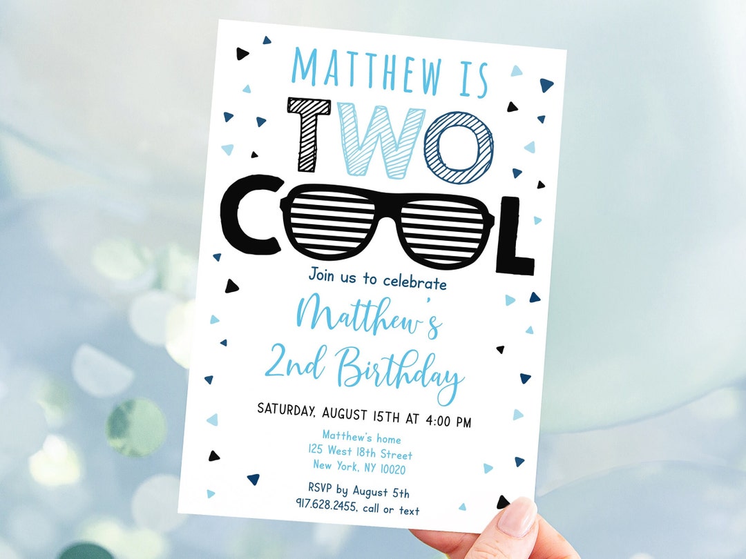 Editable Two Cool Birthday Invitation Two Cool Party - Etsy