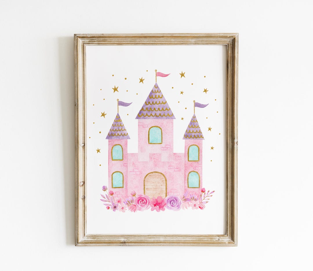 Princess Castle Wall Art, Princess Nursery Art, Pink Purple Castle ...