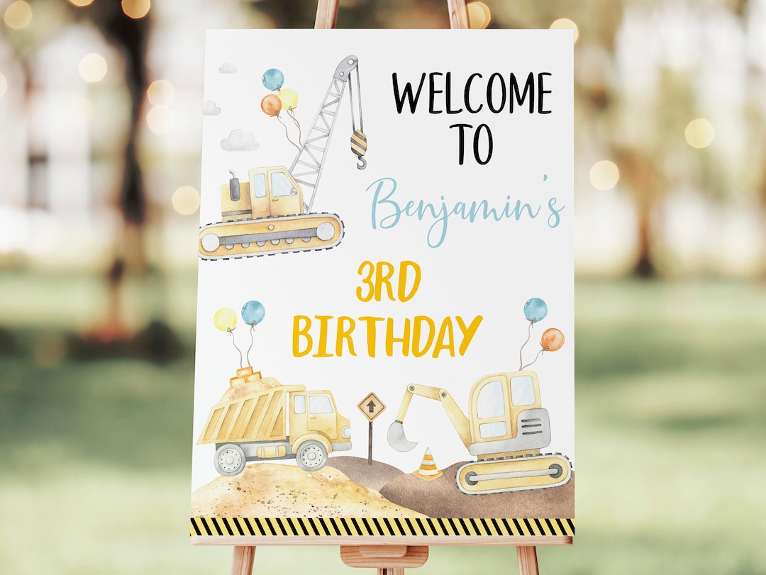 Editable Construction Birthday Welcome Sign Construction Trucks Boy ...