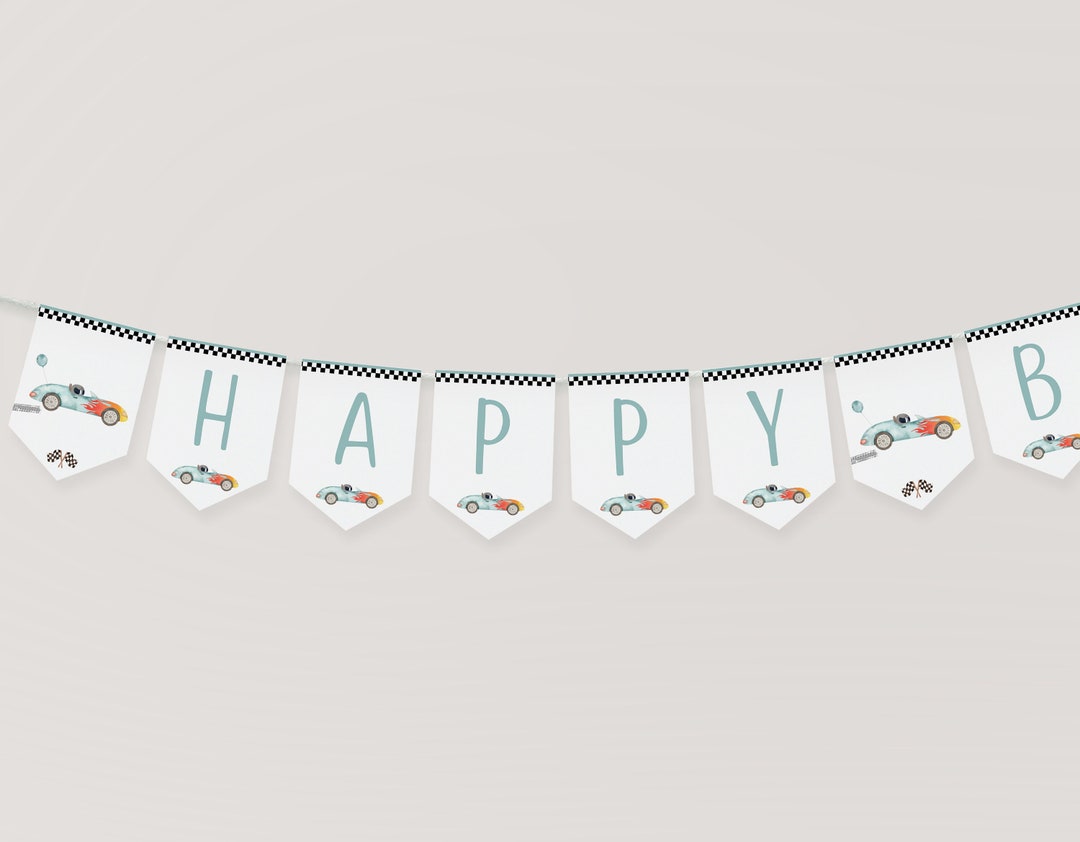 Editable Race Car Birthday Banner Two Fast Birthday Racing Party Racing ...