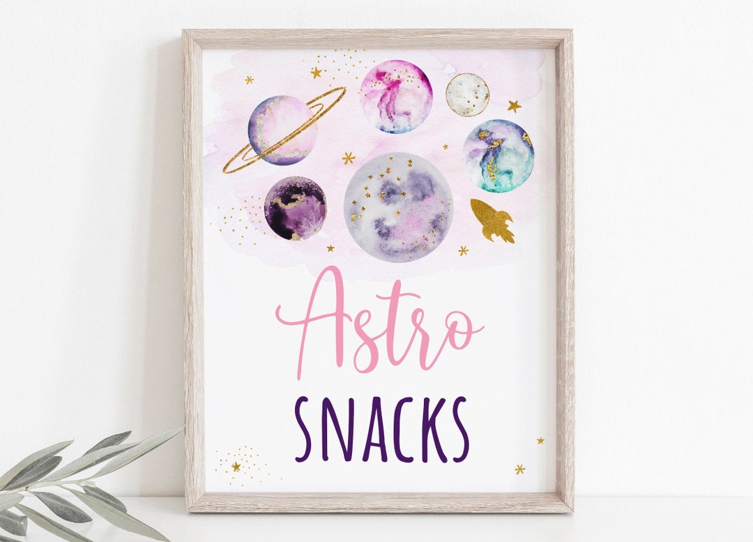 Astro Snacks Space Birthday Sign Dessert Sign Snack Sign Pink Gold ...