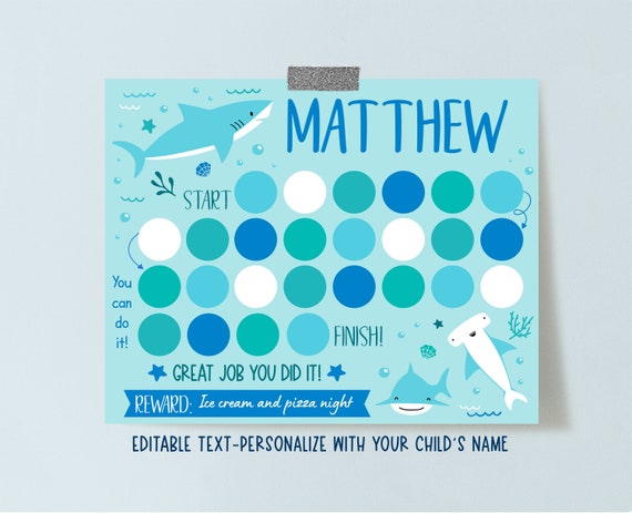 Editable Shark Reward Chart, Shark Sticker Chart, Boy Shark Potty ...