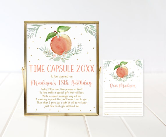 Editable Peach Birthday Time Capsule Sign First Birthday Time - Etsy