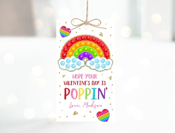 Editable Valentine Rainbow Pop It Tag Poppin' Valentine's Day Favor ...