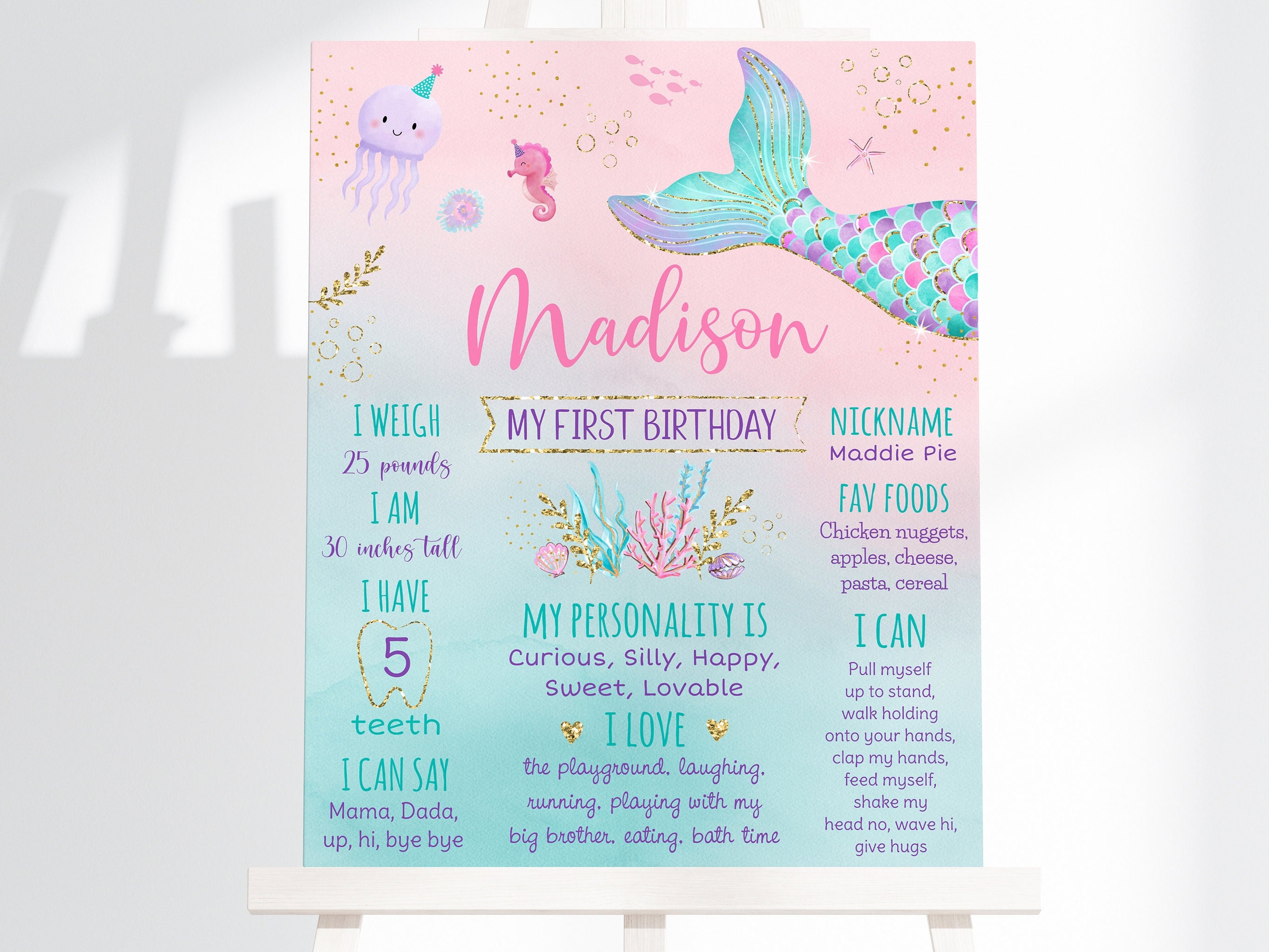 Editable Mermaid Birthday Milestone Sign Girls Mermaid Party Under the ...