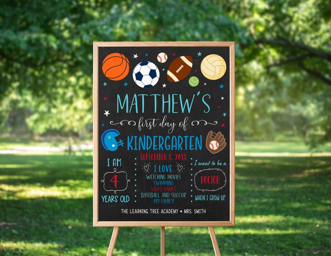 Editable Sports First Day of Kindergarten Sign First Day of School Sign ...