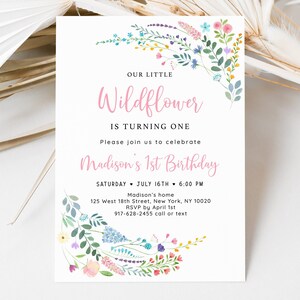 Editable Wildflower Birthday Invitation, First Birthday Garden Party ...