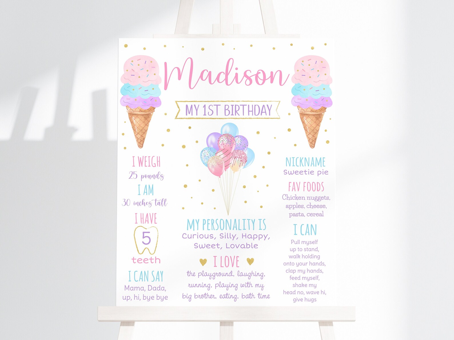Editable Ice Cream Birthday Milestone Sign Ice Cream First - Etsy