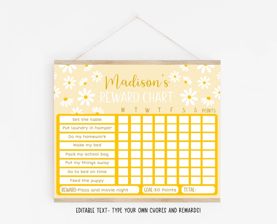 Editable Daisy Reward Chart, Yellow Daisy Behavior Chart, Girl Chore ...
