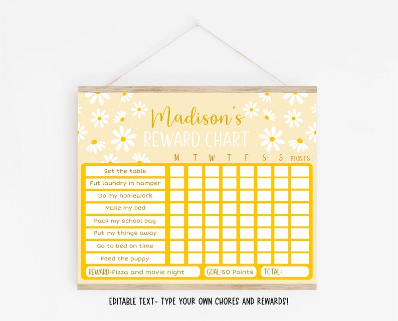 Editable Daisy Reward Chart Yellow Daisy Behavior Chart Girl - Etsy