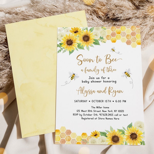 Soon to Bee Family of Three Invitations - Etsy
