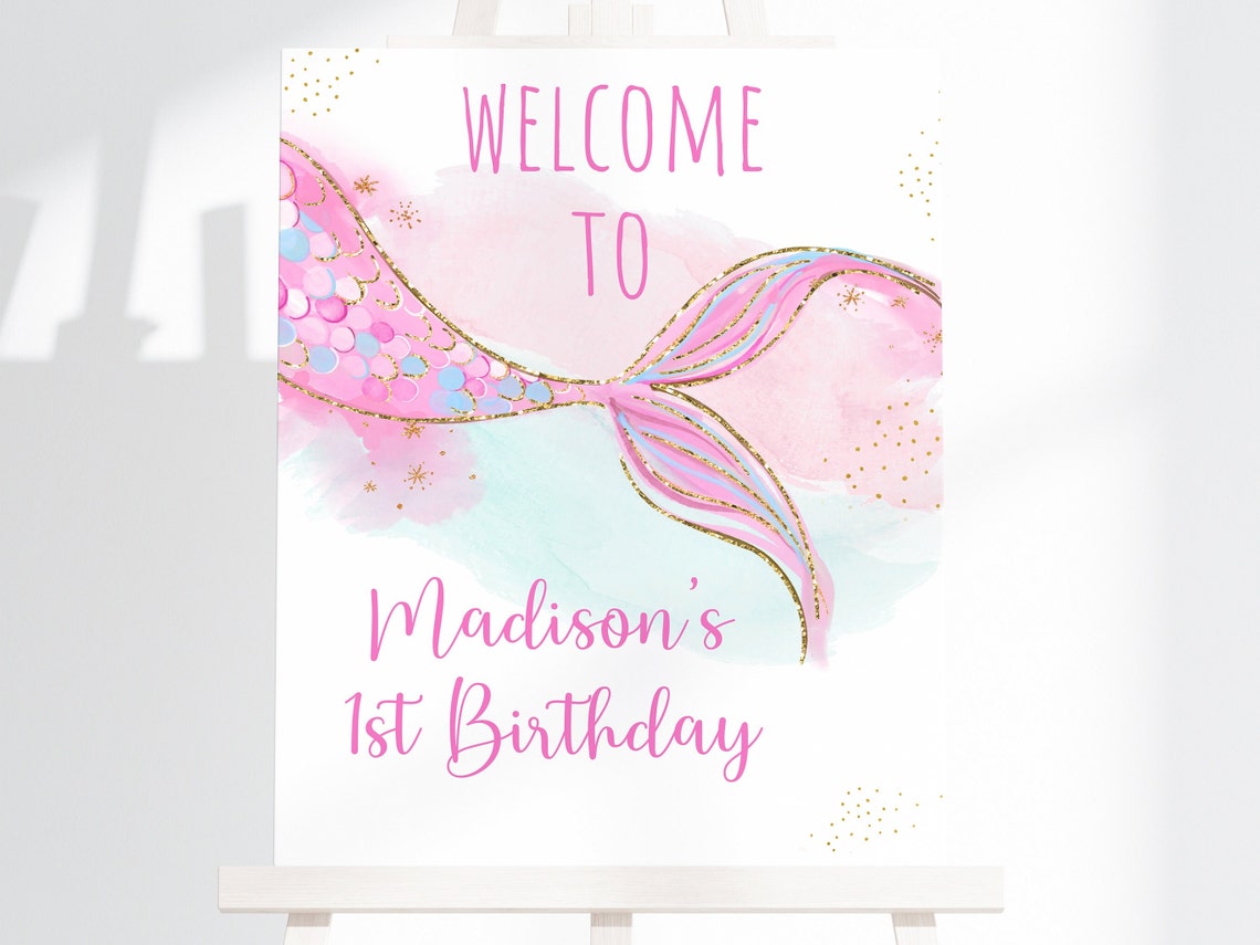 Editable Mermaid Birthday Welcome Sign Girls Mermaid Party - Etsy