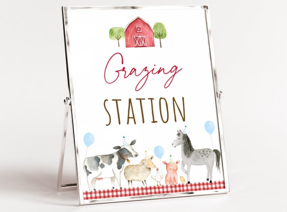 Grazing Station Farm Birthday Sign Snack Sign Boy Farm Party Barnyard ...
