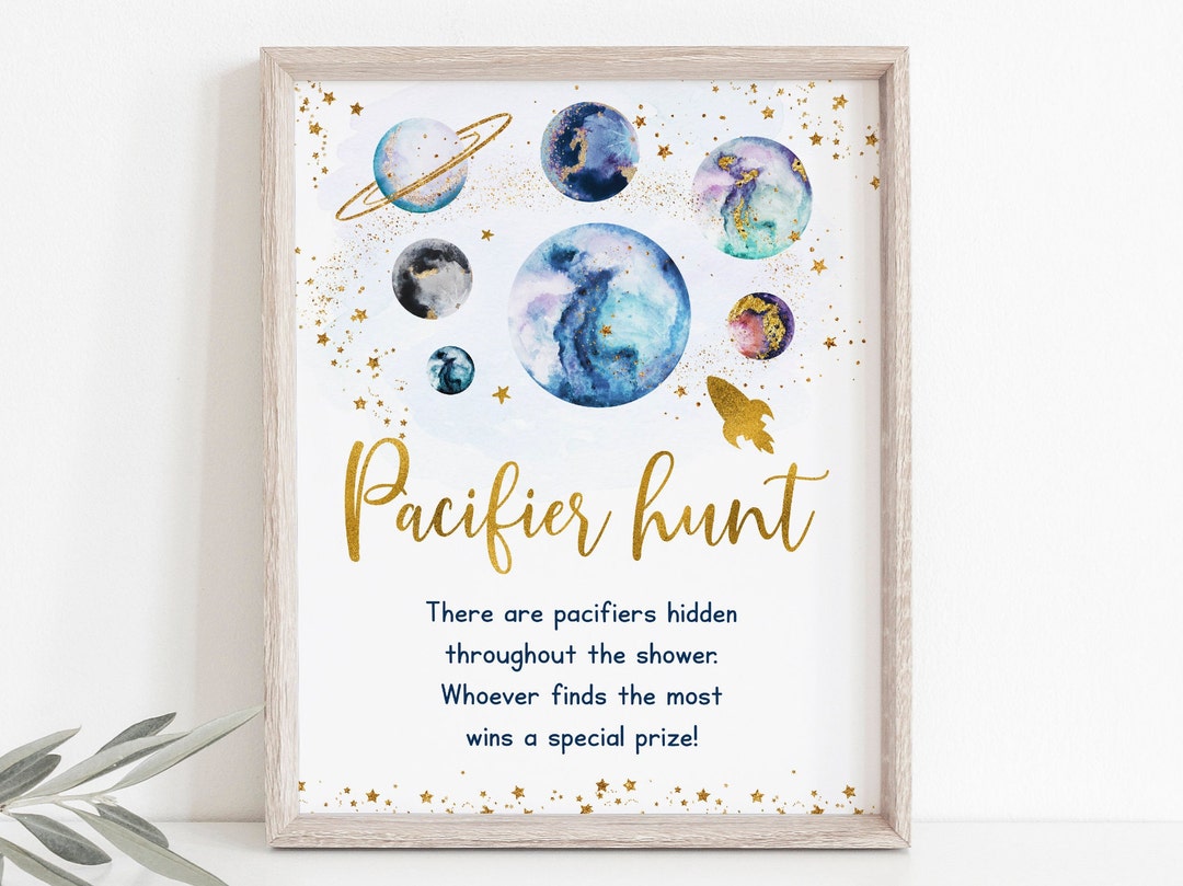 Blue Space Pacifier Hunt Baby Shower Game Galaxy Outer Space Baby ...