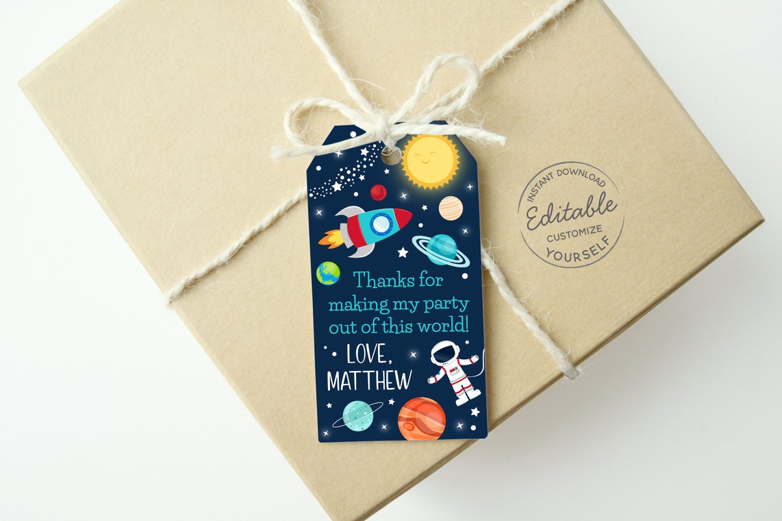 EDITABLE Space Birthday Tags Thank You Out of This World - Etsy