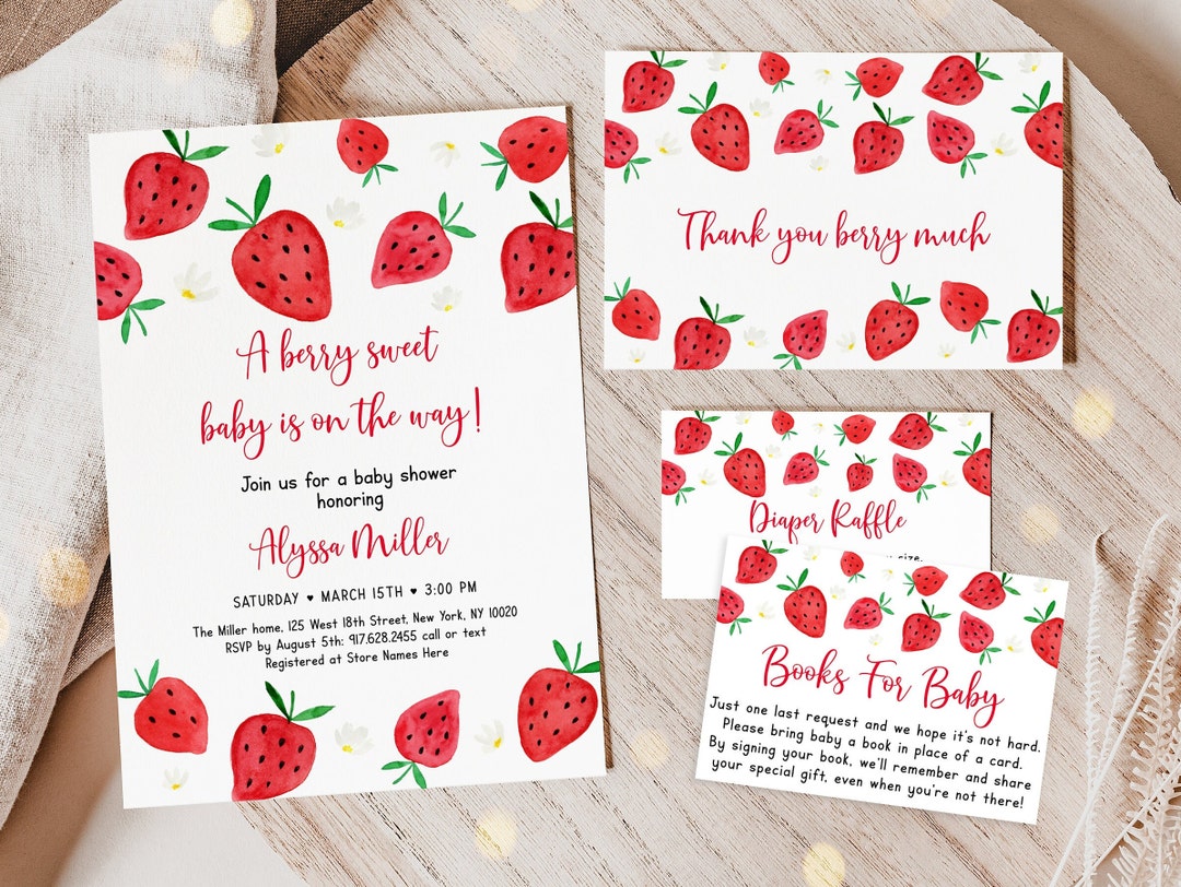 Editable Strawberry Baby Shower Invitation Bundle Berry Sweet Baby ...