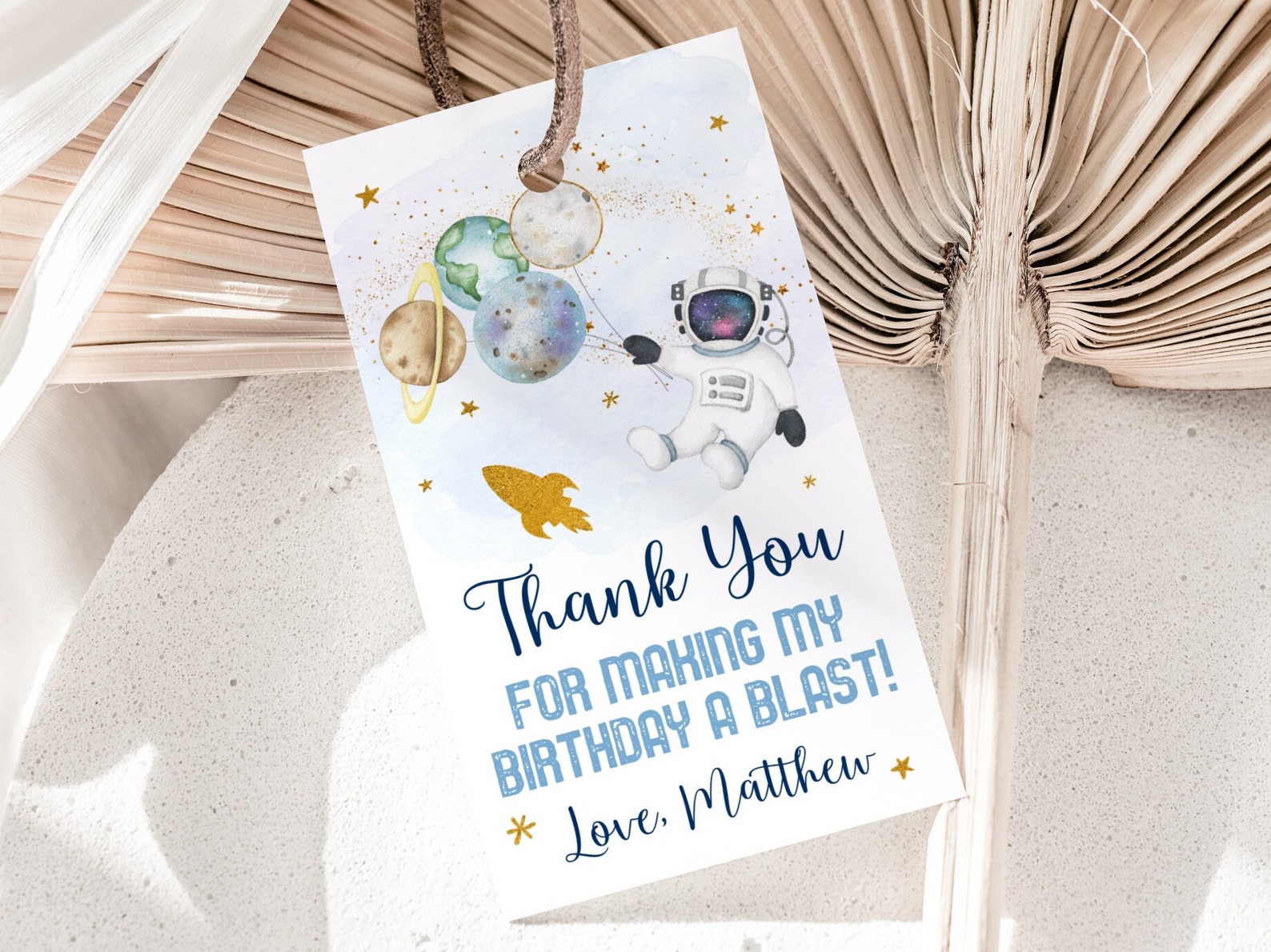 Editable Space Birthday Thank You Tags Favor Tags Blue Gold - Etsy