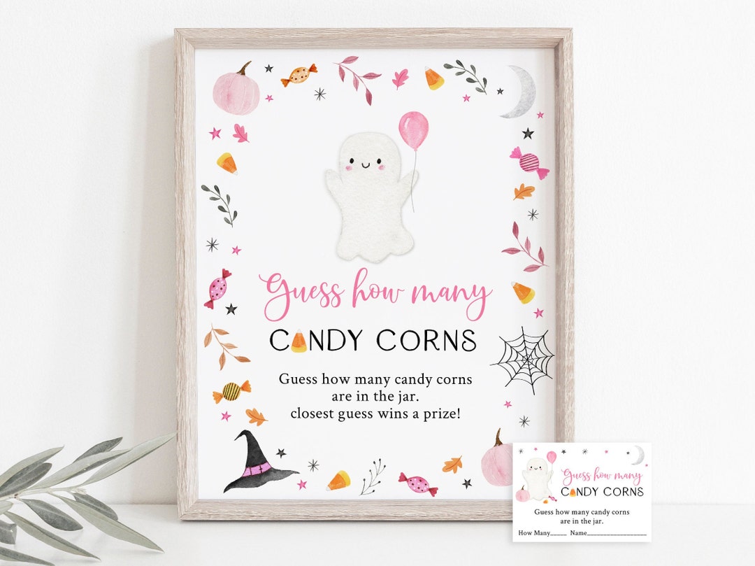 Pink Ghost Guess How Many Game Little Boo Birthday Candy Corn Guessing ...