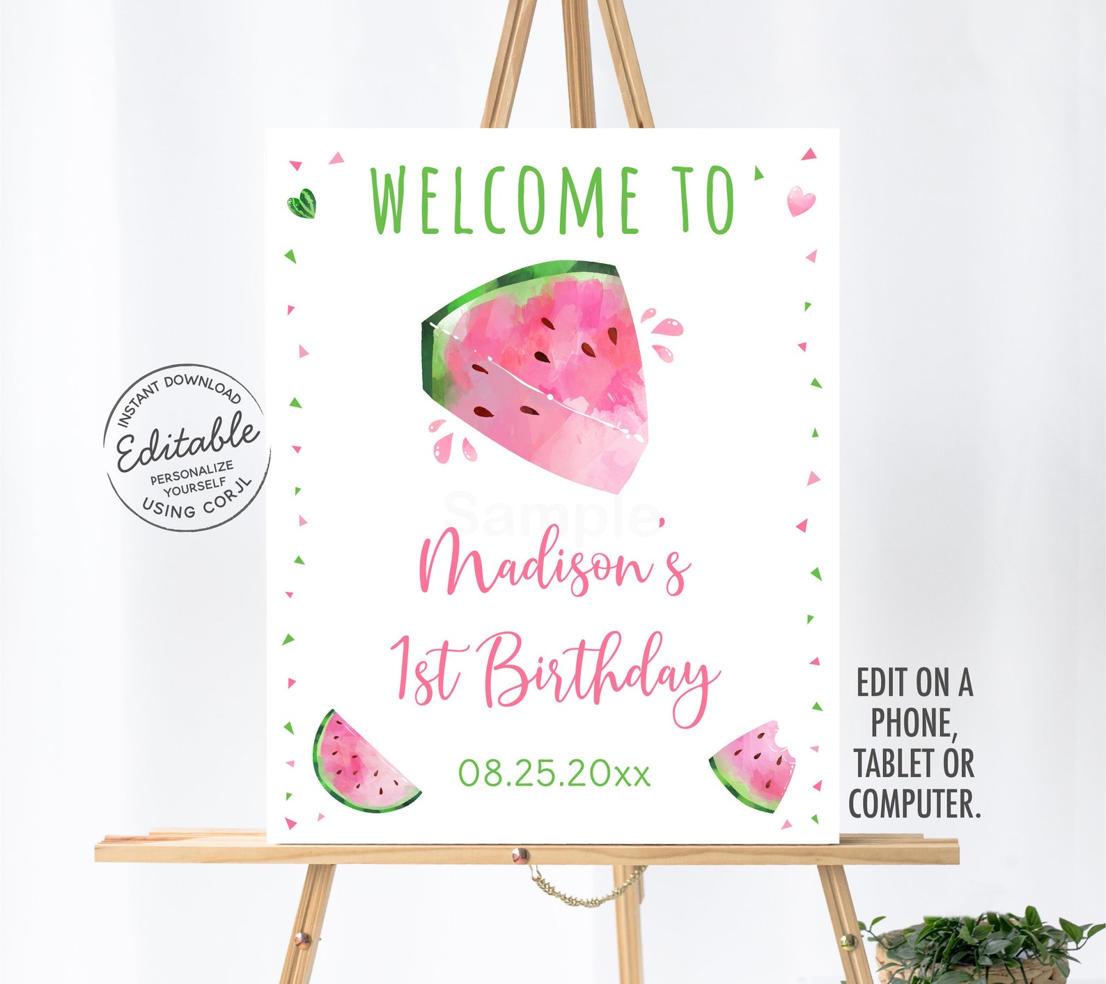 EDITABLE Watermelon Birthday Welcome Sign One in A Melon | Etsy