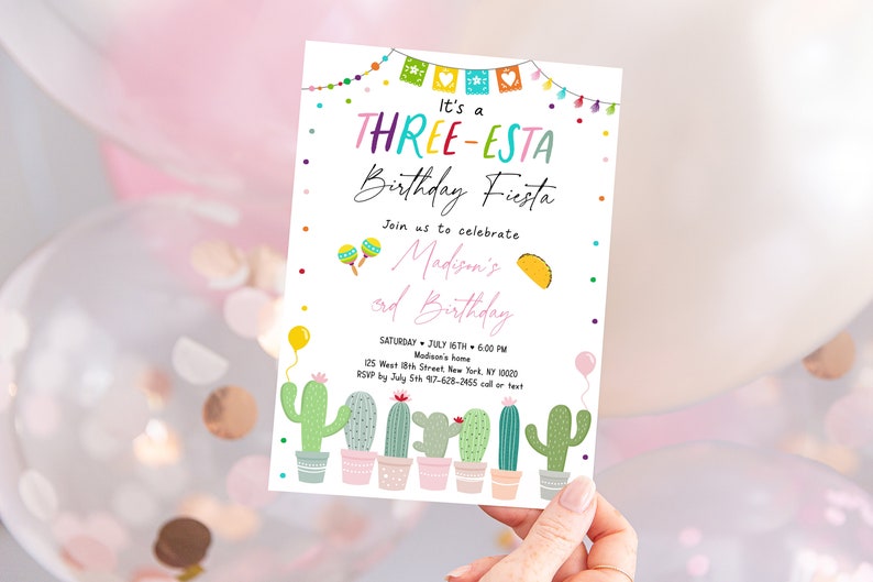 Editable Three-esta Fiesta Birthday Invitation Third Birthday - Etsy
