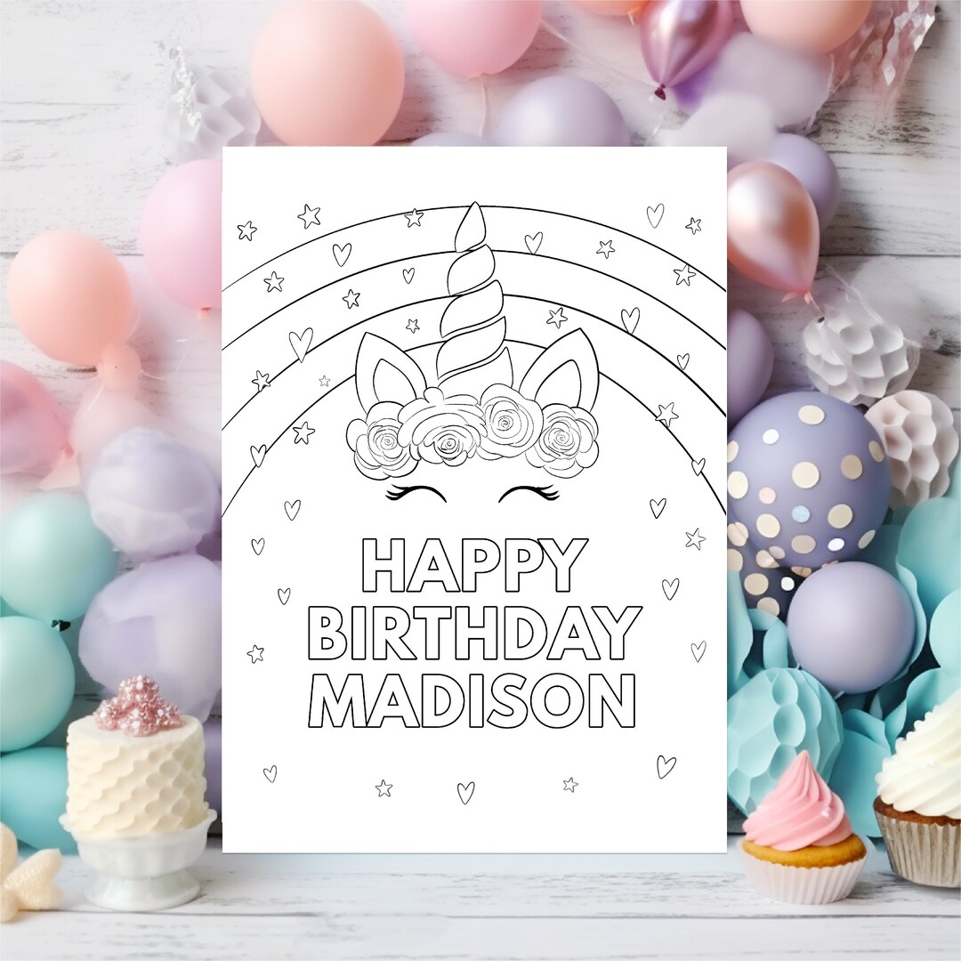 Unicorn Birthday Coloring Page, Birthday Activity, Kids Coloring Page ...