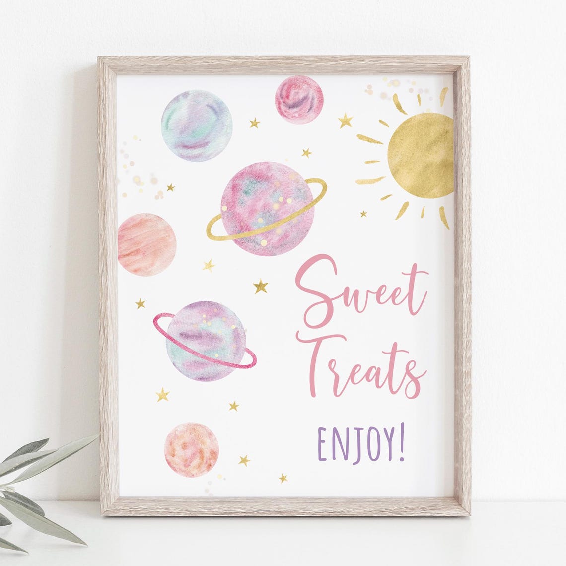 Space Birthday Sweet Treats Party Sign Pastel Pink Purple Gold Galaxy ...