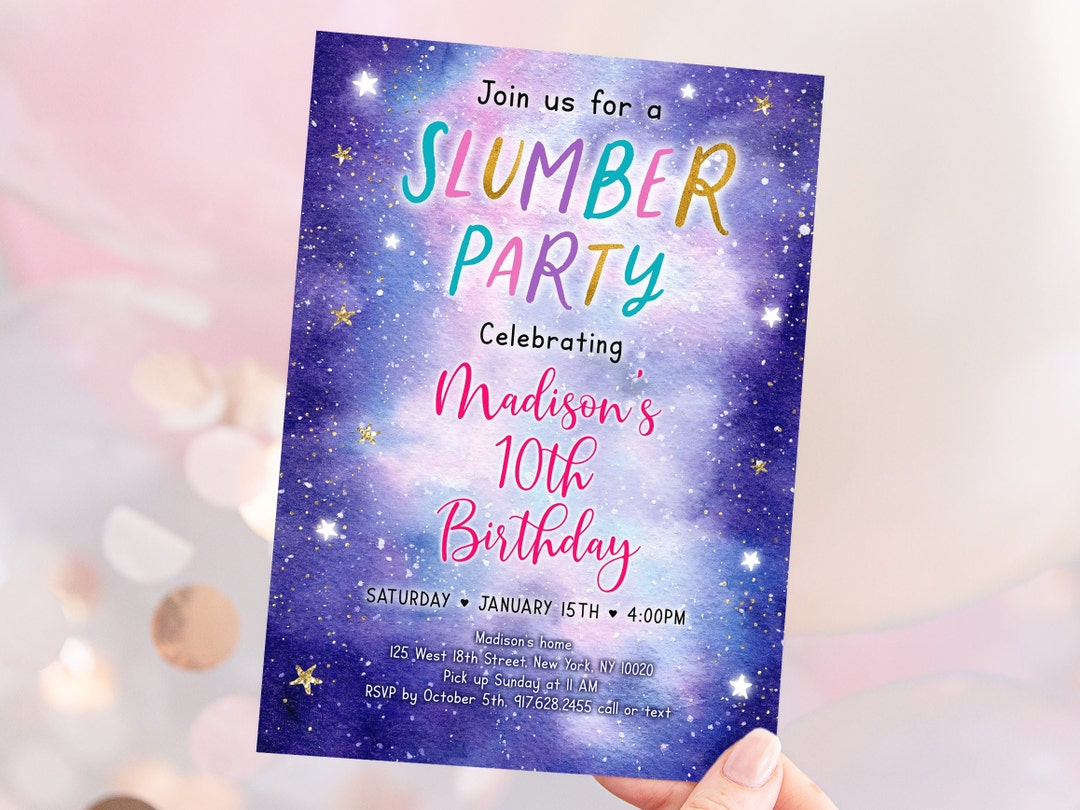 Editable Galaxy Slumber Party Birthday Invitation Galaxy Stars - Etsy