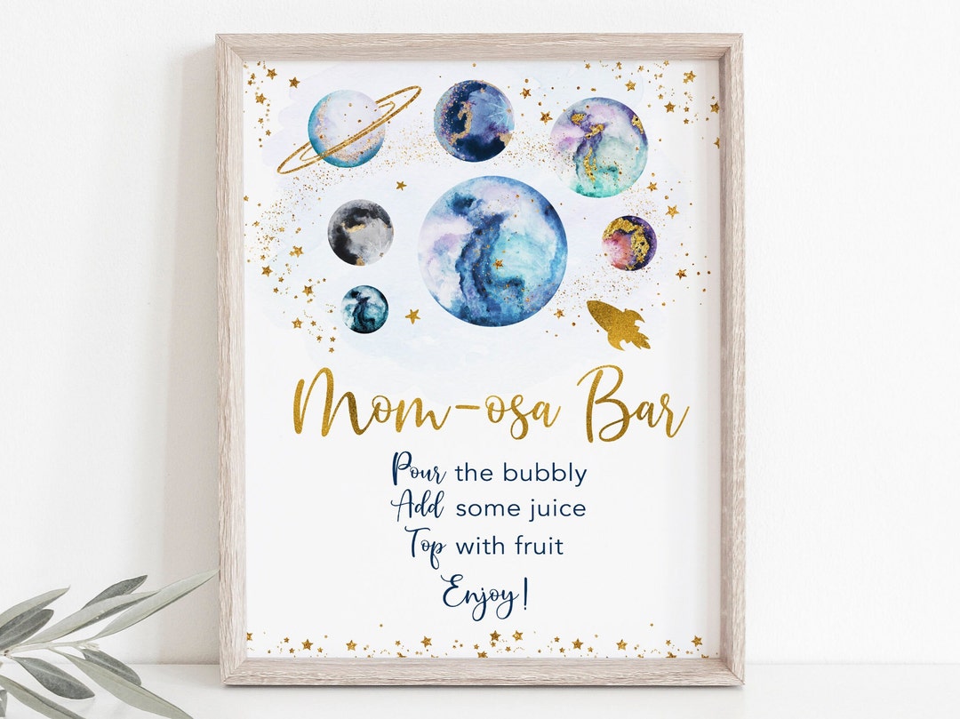 Galaxy Outer Space Mimosa Bar Sign Blue Gold Boy Galaxy Moon Planets ...