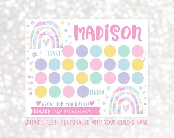 Editable Girls Reward Chart Sticker Chart Tie Dye Pastel | Etsy