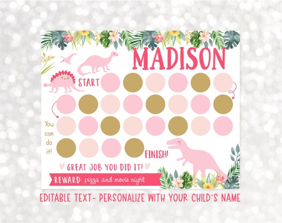 Editable Pink Dinosaur Reward Chart, Girl Dinosaur Sticker Chart, Potty ...