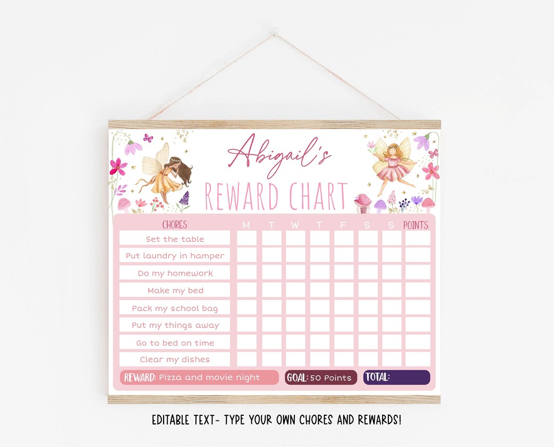 Editable Fairy Reward Chart Fairy Garden Behavior Chart Girls - Etsy