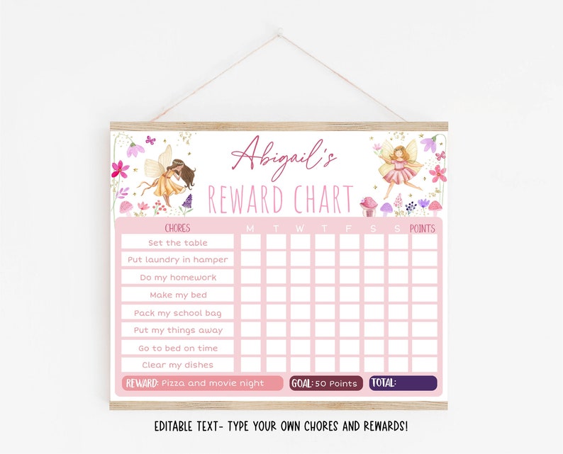 Editable Fairy Reward Chart Fairy Garden Behavior Chart Girls - Etsy
