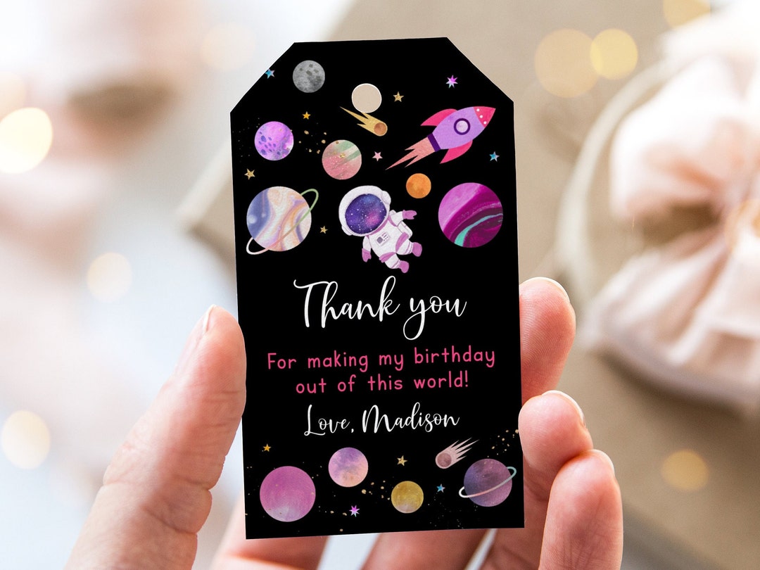 Editable Space Birthday Thank You Tags Favor Tags Pink Girl Astronaut ...