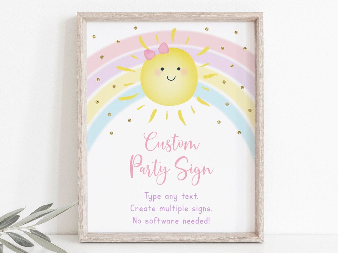 Editable Rainbow Sunshine Birthday Sign Rainbow Party Sign Pastel ...