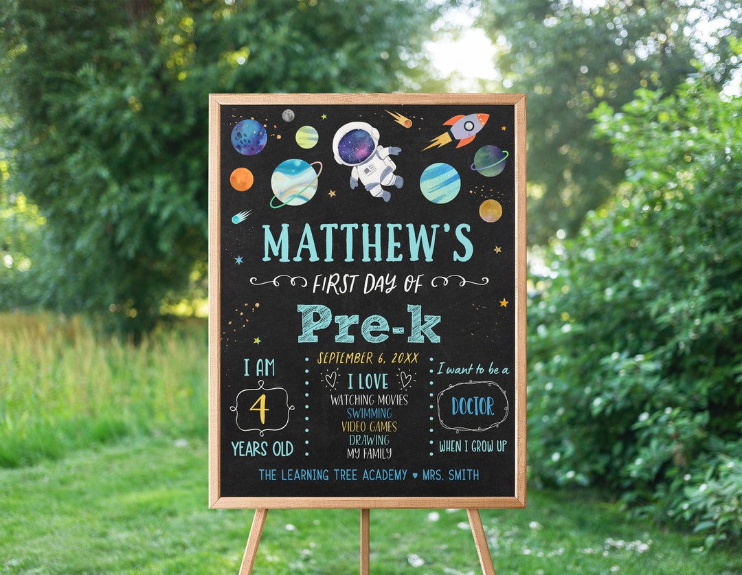 Editable First Day of Pre-k Sign Astronaut Outer Space First Day of Pre ...