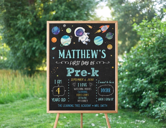 Editable First Day of Pre-K Sign Astronaut Outer Space First Day of Pre ...