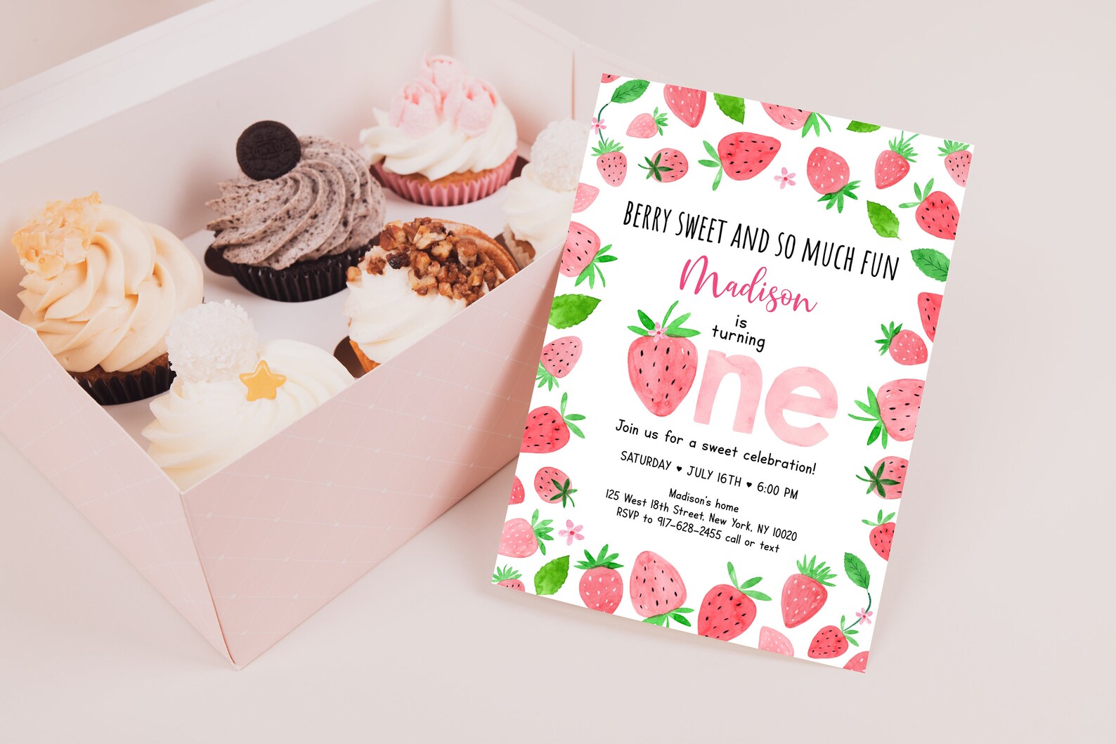 Editable Strawberry Birthday Invitation Berry Sweet Birthday Strawberry ...