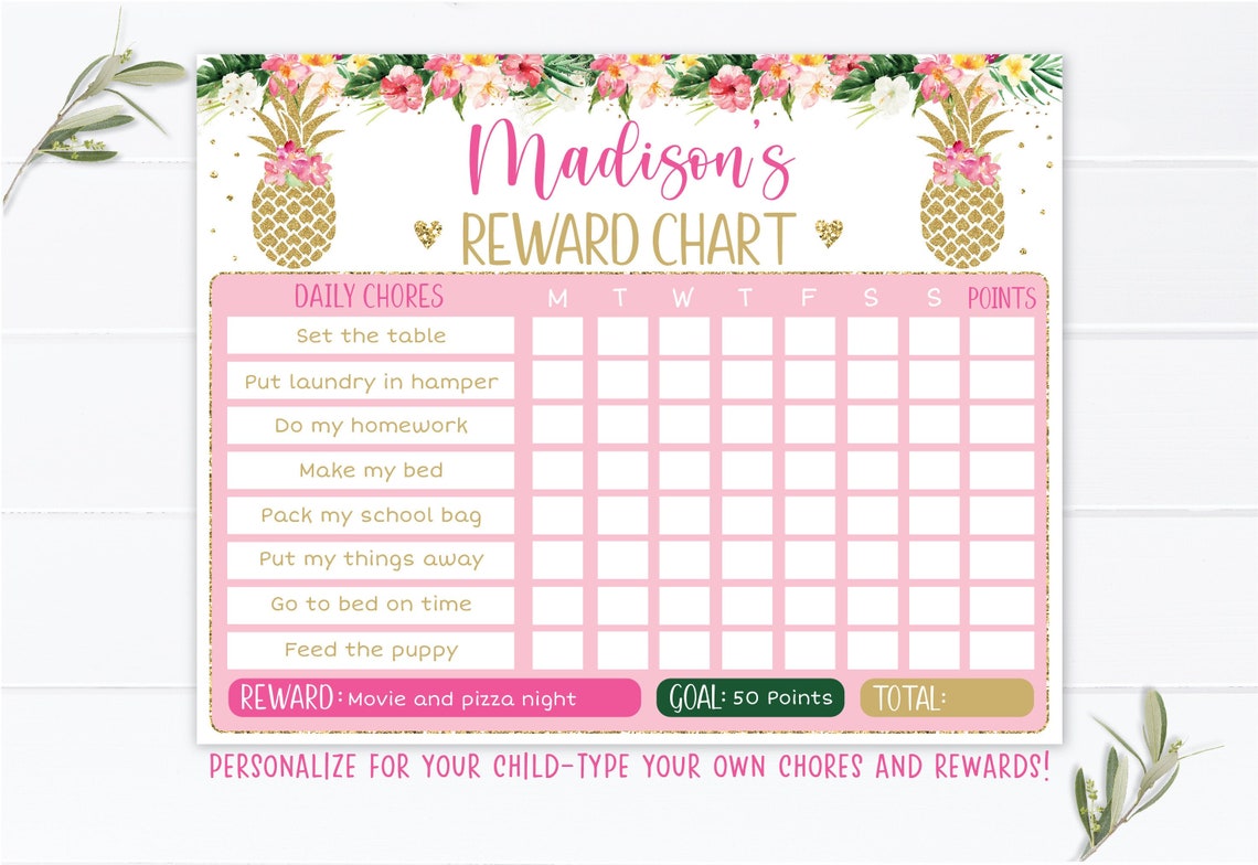 Editable Pineapple Reward Chart Chore Chart Behavior Chart - Etsy