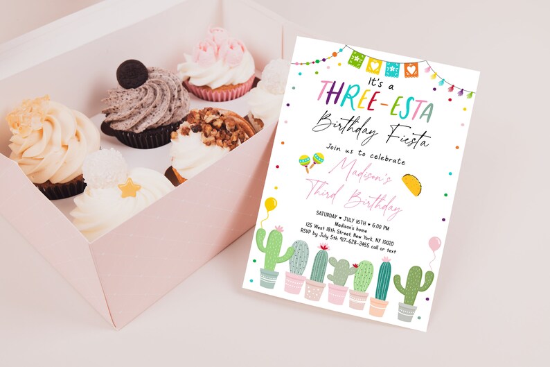Editable Three-esta Fiesta Birthday Invitation Third Birthday - Etsy