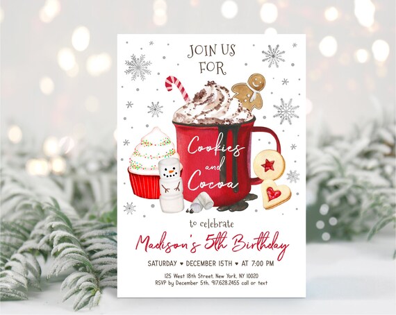 Editable Hot Cocoa Birthday Invitation Cookies & Cocoa Party Girl ...