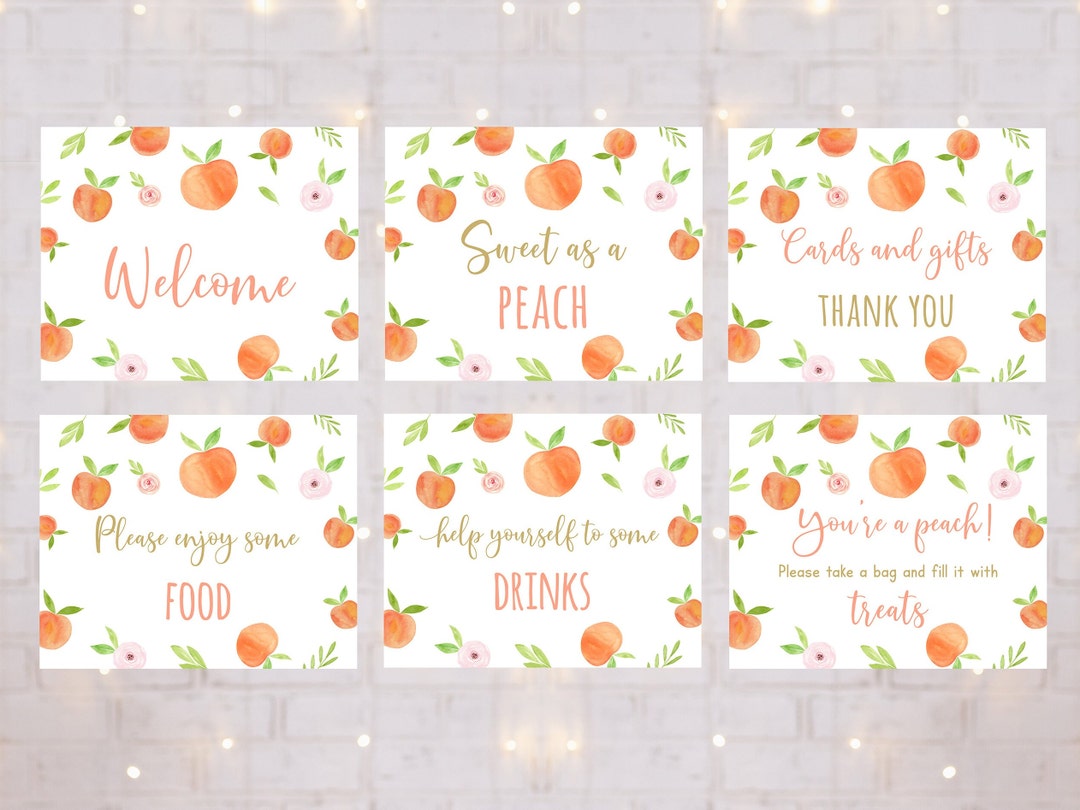 Editable Peach Birthday Signs Table Signs Set of 6 Party Signs Sweet as ...