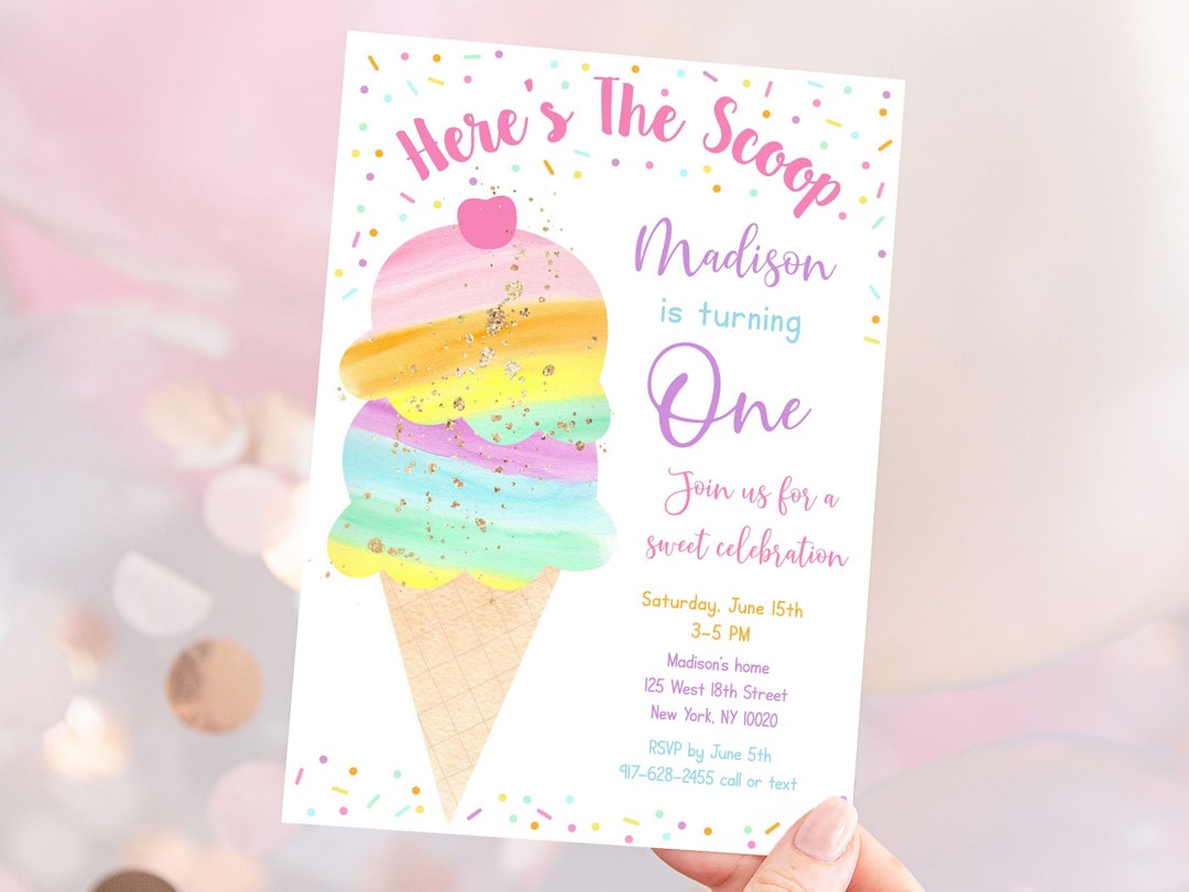 Editable Here's the Scoop Birthday Invitation, Ice Cream Birthday Party ...
