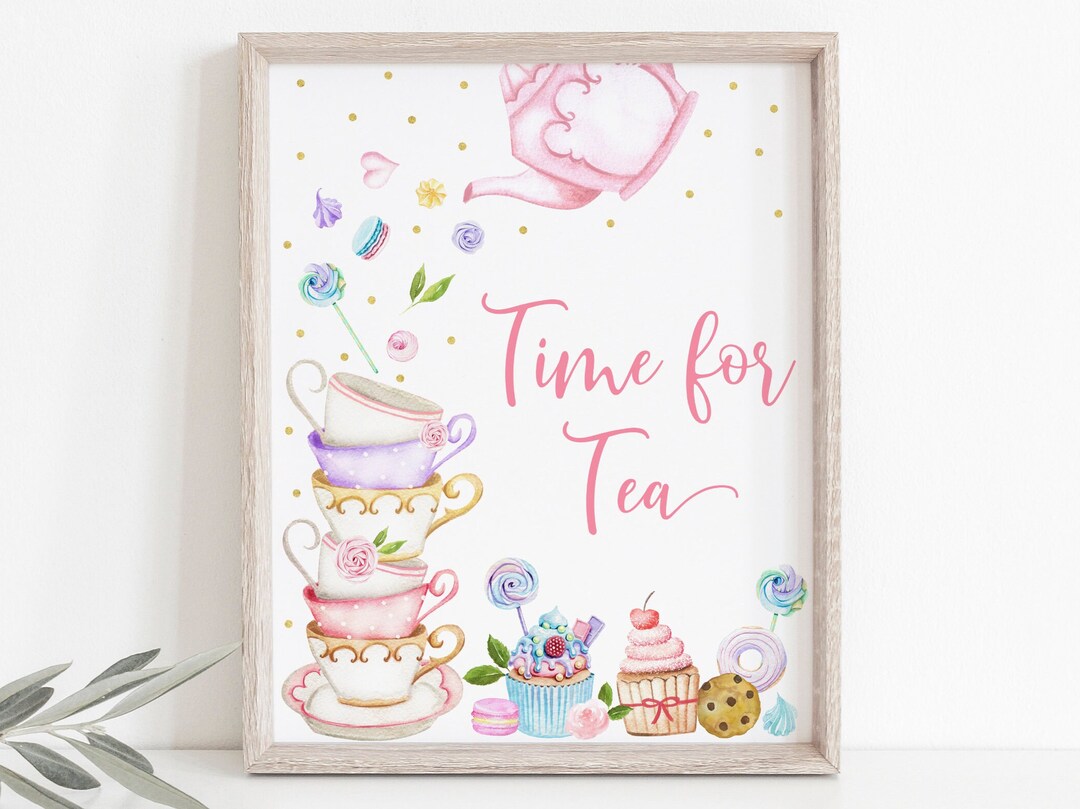 Tea Party Time for Tea Sign Tea Party Sign Let's Par-tea Birthday Pink ...