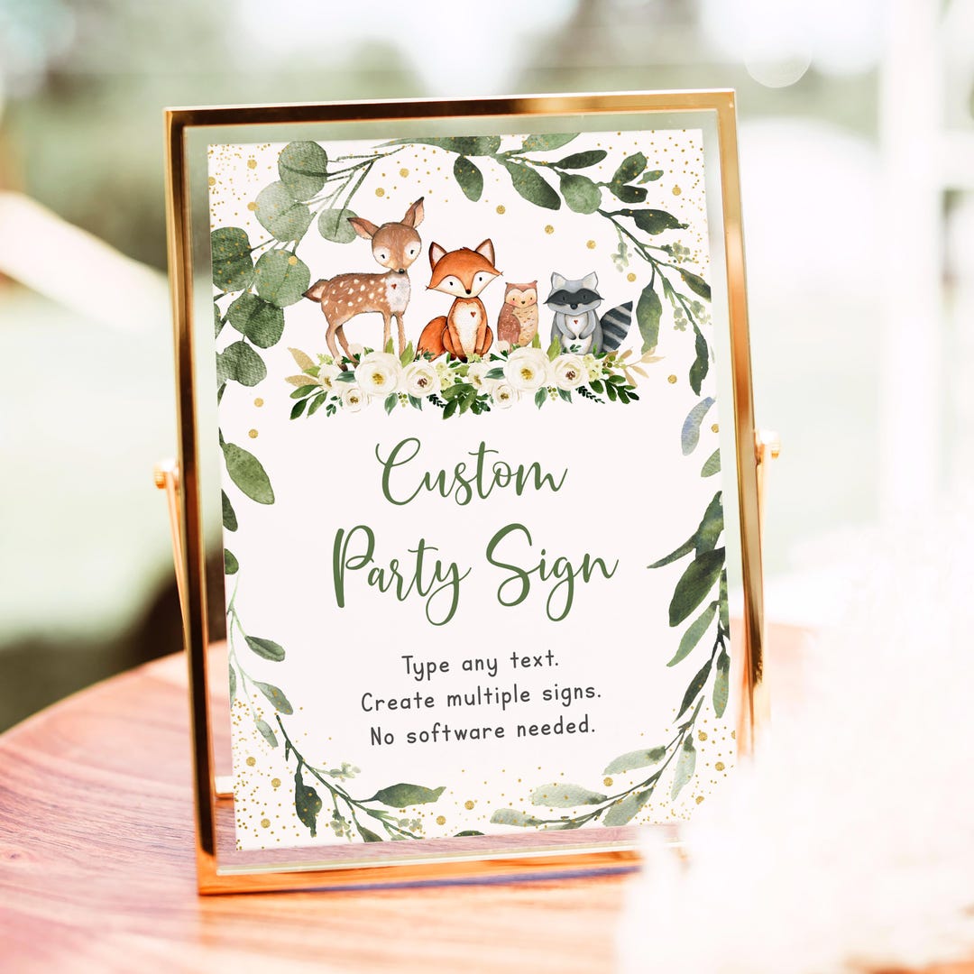 Editable Woodland Baby Shower Sign Woodland Animals Forest Animals ...