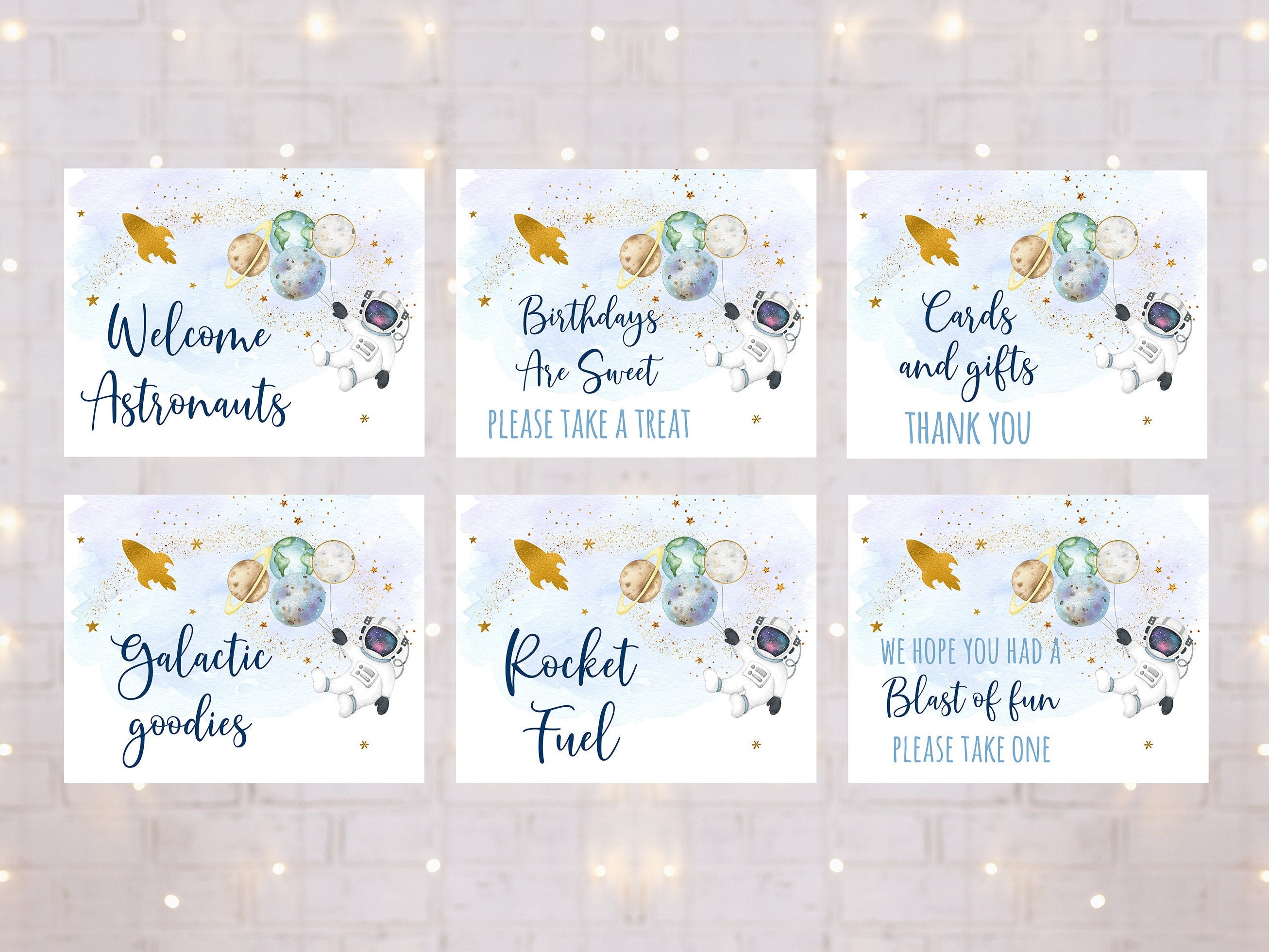 Editable Astronaut Space Birthday Sign Table Signs Set of 6 Bundle Blue ...