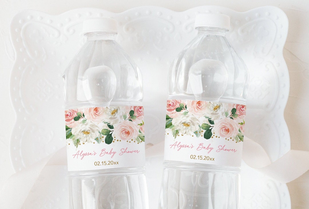 Editable Blush Pink Floral Water Bottle Labels Blush & Gold - Etsy