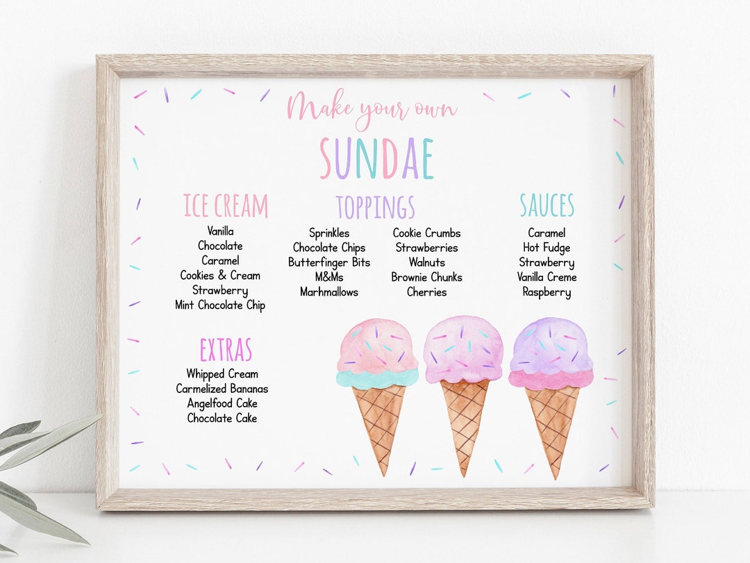 Editable Make Your Own Sundae Party Sign Ice Cream Birthday Ice Cream ...