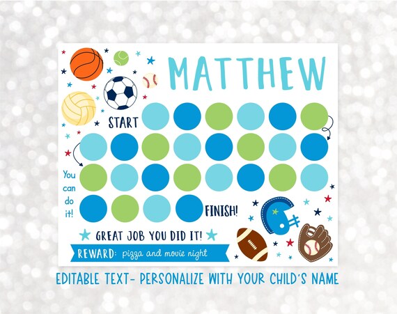 Editable Sports Reward Chart Sports Sticker Chart Boy Sports - Etsy